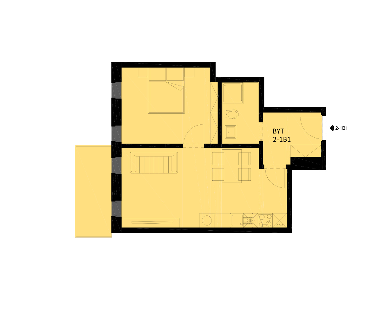 Byt 2-1B1: 2+kk - 44,3 m2 - balkon | Bydlení Klafar